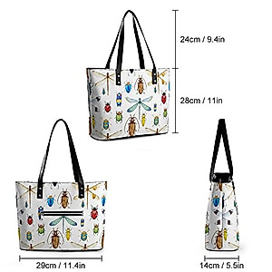 Womens Handbag Dragonfly Ladybird Pattern Leather Tote Bag Top Handle Satchel Bags For Lady
