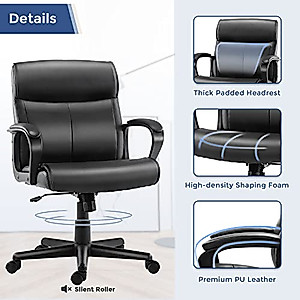 Office Chair Mid Back Desk Chair Adjustable High Ergonomic Computer Chair Soft Armrests PU Leather Chair with Lumbar Support Study Chair