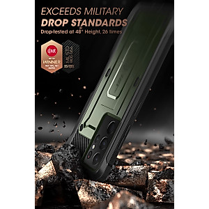SUPCASE Unicorn Beetle Pro S Pen Slot Holder Dual Layer Rugged Holster Case for Samsung S21 Ultra, Metallic Green
