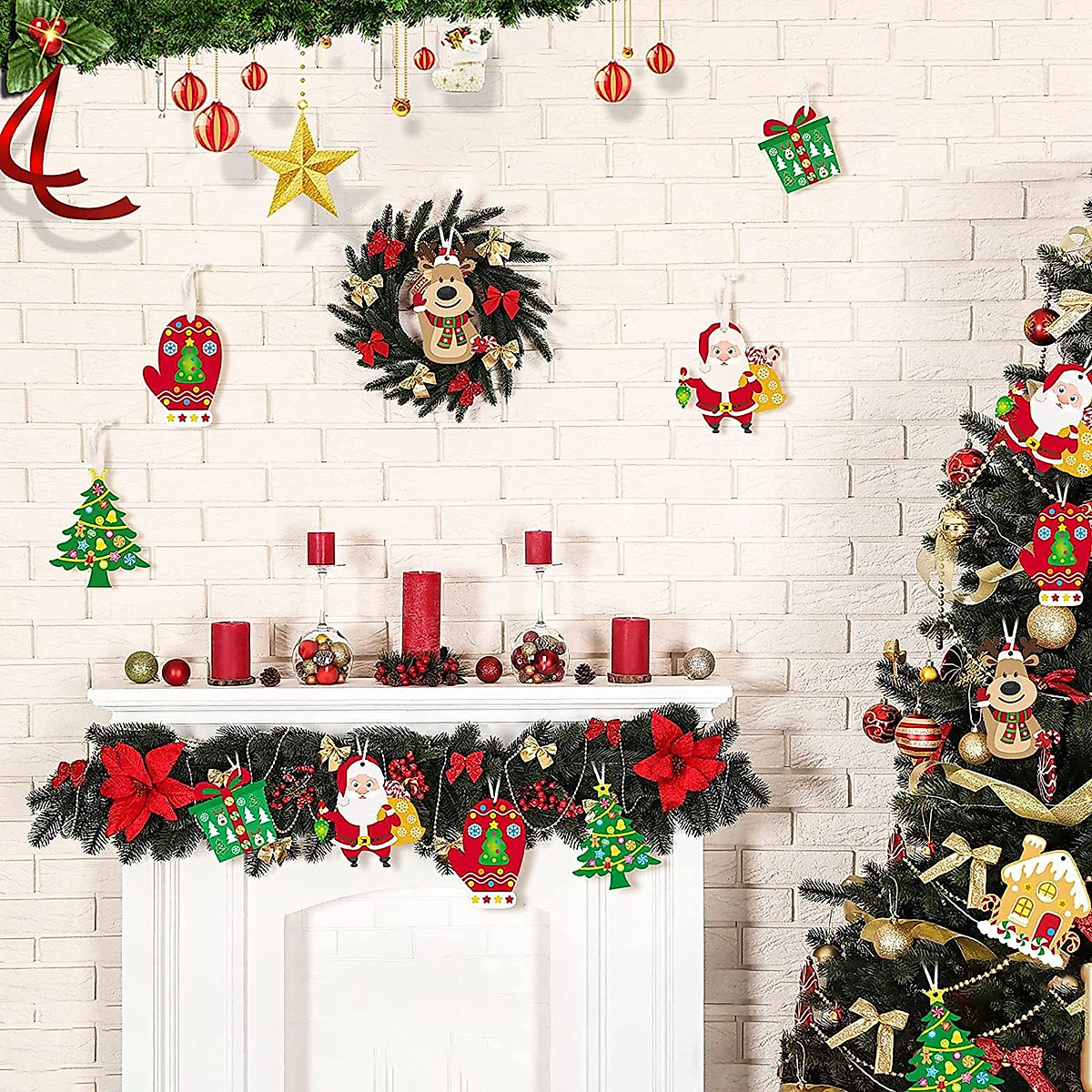 Civaner Christmas Craft Kit for Kids Christmas Tree Ornaments Hanging Art and Craft DIY Project Gingerbread House Crafts Kit Christmas Box Claus Reindeer Christmas Crafts for Kids, 6 Styles