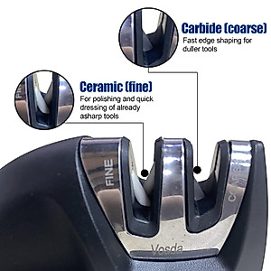 Vosda Knife Sharpener, 2-Stage Coarse & Fine Kitchen Knife Sharpener Tool, Black Afilador De Cuchillos, Scissor Pocket Knife Straight Knives Professional Sharpening Tool, Non-Slip Base