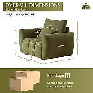 Wrofly 39.7" Teddy Cloud Sofa Couch, Modern Deep Seat Boucle Single Sofa Chair, Comfy Upholstered Sherpa Couch with Pillow, Oversized Accent Armchair for Living Room Apartment Office, Olive Green