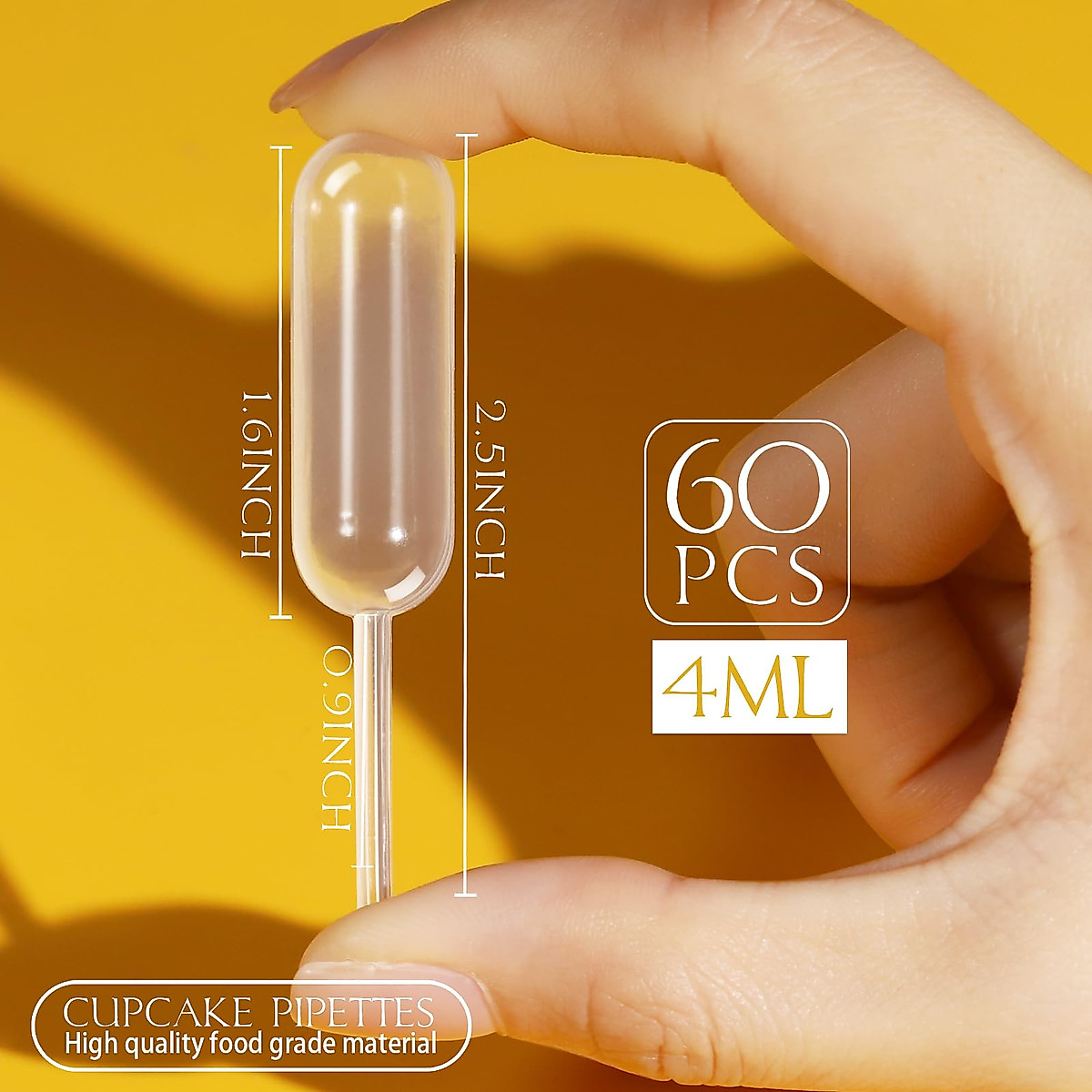 Teenitor Cupcake Pipettes, 60Pcs 4ml Alcohol Infuser Plastic Pipettes Dropper Squeeze Dropper Disposable Mini Flavor Liquor Infuser for Chocolate Strawberries Cupcakes