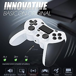 TERIOS Wireless Controllers Compatible with Play-station 4 Game Controllers for PS-4 Pro, PS-4 Slim-Built-in Speaker - Stereo Headset Jack Multitouch Pad - Rechargeable Lithium Battery (White)