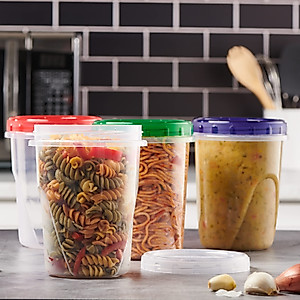 ELEGANT DISPOSABLES 32 ounce Plastic Food Storage Containers with colored Twist Top Lids Reusable Leak Proof Deli Containers for Freezer Storage Meal Prep Pack of 12