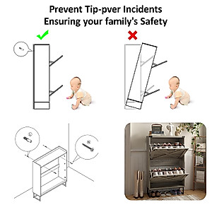 Maupvit 24" W Farmhouse Shoe Cabinet Storage for Entryway, Freestanding Organizer with 2 Flip Drawers, Narrow Shoe Rack Cabinet with Metal Corner Decoration, Washed Gray