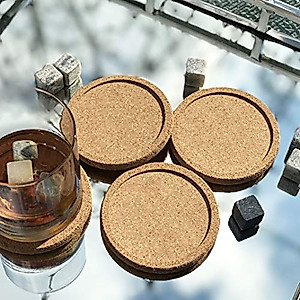 Geobom Natural Lip Cork Coasters for Drinks with Grooved Round Edge Set of 2 Absorbent Heat & Water Resistant Reusable Durable Saucers Bar Glass Cup & Mug Housewarming Gift (2)