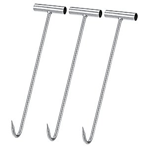 uxcell T-Handle Meat Boning Hook, Galvanized T Hooks for Kitchen Butcher Shop Restaurant 16"(400mm) 3Pcs