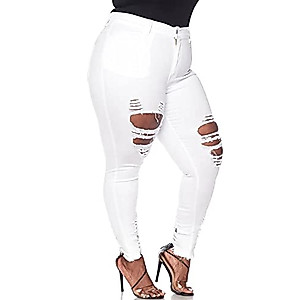 PYL Women Plus Size Denim Ripped Jeans, Distressed Skinny Stretchy White Jegging Pant (L-5XL)
