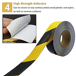 Waterproof Reflective Safety Tape Roll 2"X150' Yellow Black Striped Floor Marking Tape Hazard Caution Warning Tape Auto Truck Self-Adhesive Safety Sticker Strips for Wall Factory Trailer Vehicle
