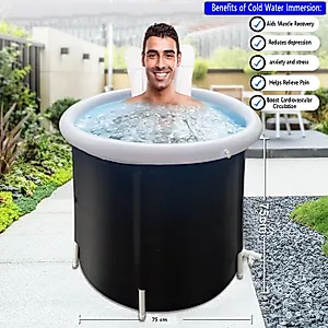 Large Ice Bath Tub for Athletes with Cover 85 Gallons Cold Plunge Tub for Recovery, Portable Ice Bath Plunge Pool Suitable for Family Gardens, Gyms, Arena and Cold Water Therapy Training, Black