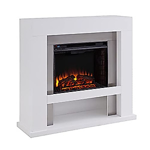 SEI Furniture Lirrington Electric Fireplace with Stainless Steel Accents, White