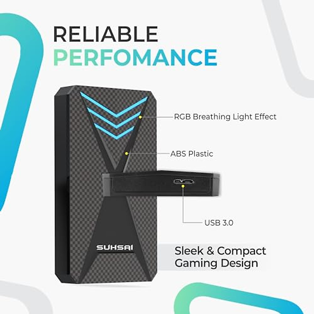 SUHSAI 320GB Portable External Hard Drive, USB 3.0, Compatible with Windows, Mac, Xbox Series X, PS4, PS5