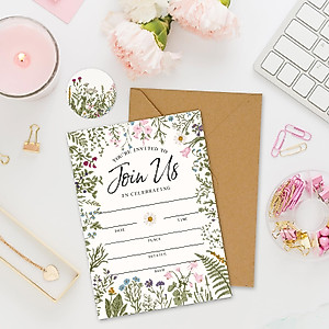 Whaline 25 Packs Vintage Floral Invitations with Envelopes and Stickers Retro Wildflower Invitation Cards Flower Blank Invites for Wedding Birthday Bridal Baby Shower Party, 5 x 7 Inch