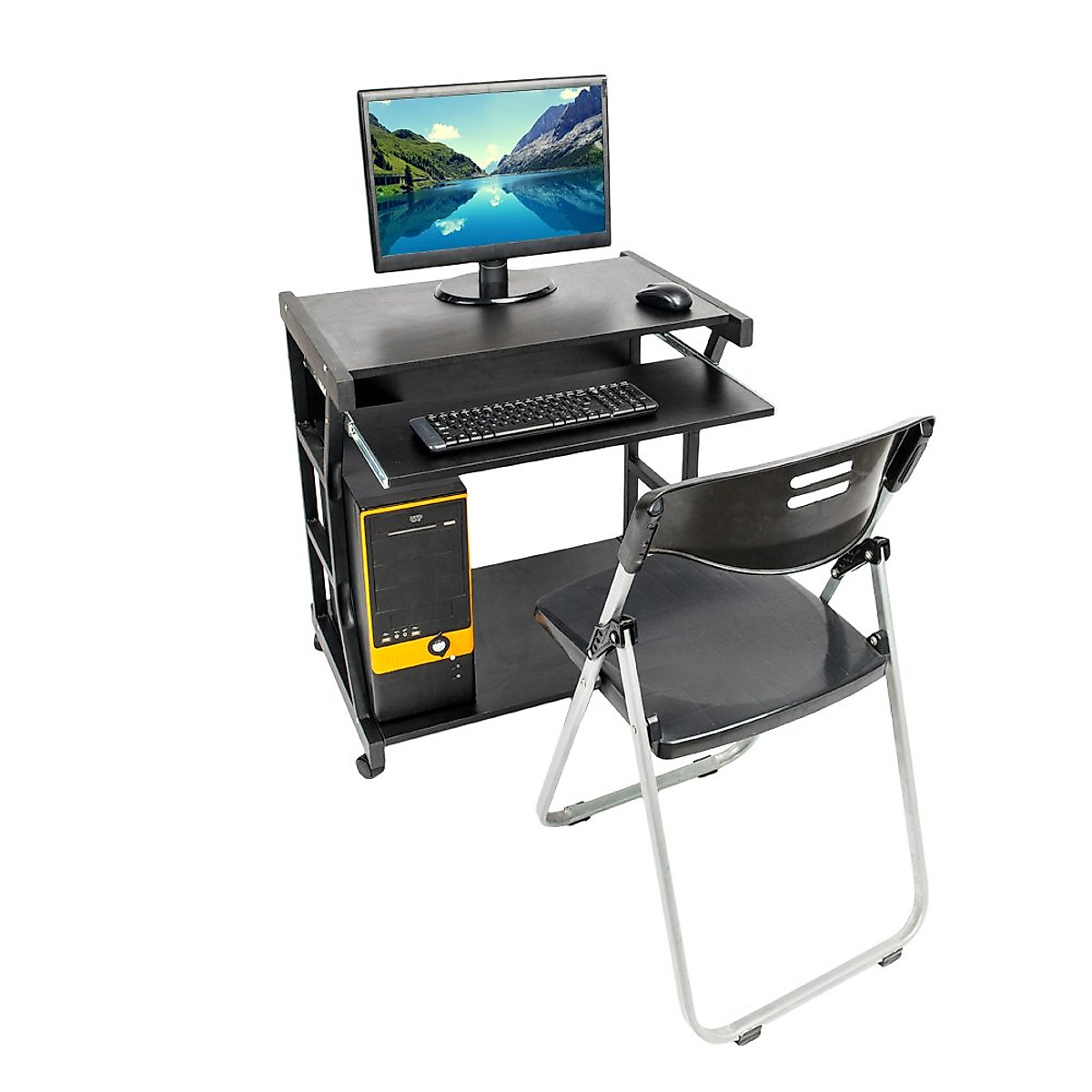 XMLYEC Moveable Four-Wheel Computer Desk Black,Small Space Computer Desk, Home Office Desk, Heavy Duty Multipurpose Table, Study Desk Workstation