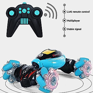 GHTMONY Red Gesture RC Stunt Cars Remote Control Gesture Car Toys for Boys Ages 8-13, Off Road Vehicle Cars with Cool Light and Music, Best Birthday Christmas Hallowen Gifts for Kids