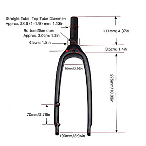 Uxsiya Road Bike Front Fork, 20 Inch 4.37in Top Tube Stable Professional Lightweight Mountain Bike Fork 3K Matte for Folding Bike
