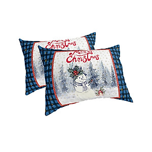 Christmas Plaid Snowman Pillow Covers King Standard Set of 2 20x36 Bed Pillow, Plush Soft Comfort for Hair/ Skin Cooling Pillowcases with Envelop Closure Throw Covers Buffalo Snowflake Snow Tree