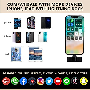 XXRCBag Wireless Lavalier Microphone for iPhone iPad, Plug-Play Mini Recording Phone Mic for Live Stream, APP Video Recording, Interview Video, Vlog, with Auto-Sync Noise Reduction (Black 1 in 1)