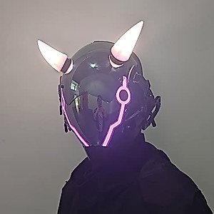 KYEDAY Punk Mask for Men, LED Ox horn Mask,Futuristic Punk Techwear, Cosplay Halloween Fit Party Music Festival Accessories (pink)