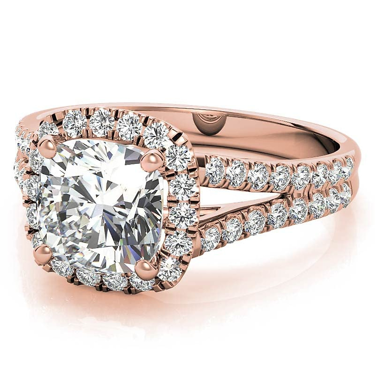 Sparkx Diamond 2 CT Cushion Cut Colorless Moissanite Engagement Ring Split Shank Halo Style, Handmade 10K 14K 18K Solid Rose Gold & 925 Sterling Silver Wedding Bridal Anniversary Promise Ring Gift