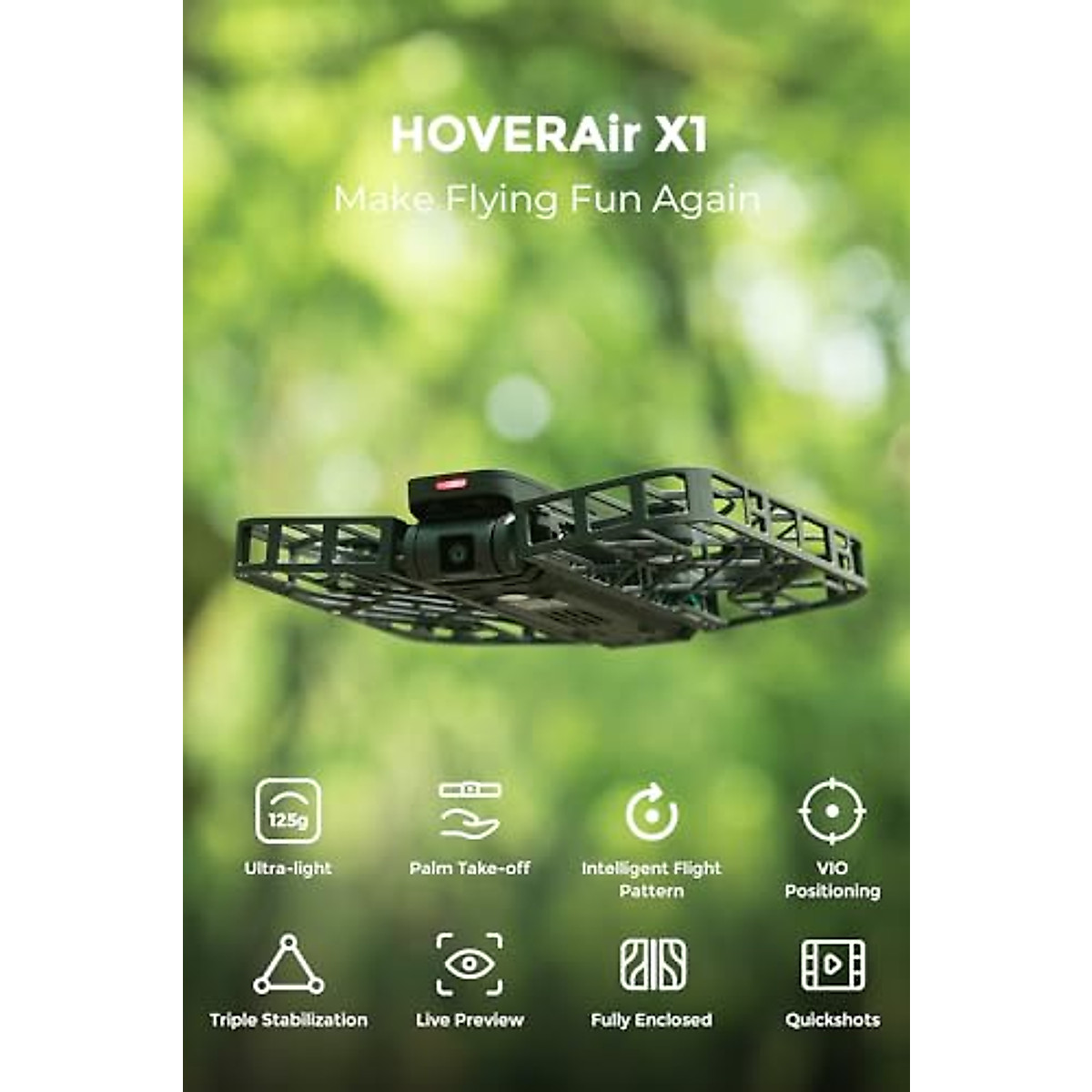 HOVERAir X1 Drone with Camera, Self-Flying Camera Drone with Follow Me Mode, Foldable Mini Drone with HDR Video Capture, Palm Takeoff, Intelligent Flight Paths, Hands-Free Control Black (Combo)