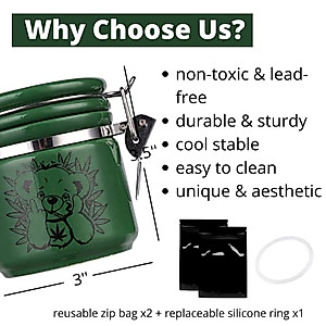 Gangster Teddy Smell Proof Jar Half Oz (250ml), Teddy Bear Stash Jar Air Tight Containers Double Sealed Airtight Jar, Separate Space for Humidity Pack To Keep Herbs, Spices Fresh For Months - Green