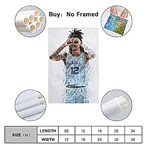 FANCHUANG Ja Morant Poster Paper Dunk for Wall Decor Boys Bedroom Canvas Wall Poster Signed Inspirational Posters Unframe-style 12x18inch(30x45cm)