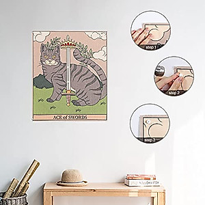 Lourny 3 Pcs Small Tarot Tapestry Wall Hanging Cute Animal Cartoon Cat Tapestries Decor for Bedroom Living Room(Swords, 12 x 16 inches)