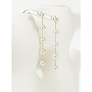 Voaino Long Pearl Earrings for Women 14K Gold Plated Pearl Dangle Earrings Hypoallergenic Elegant Wedding Pearl Tassel Earrings for Bridal (gold long pearl)