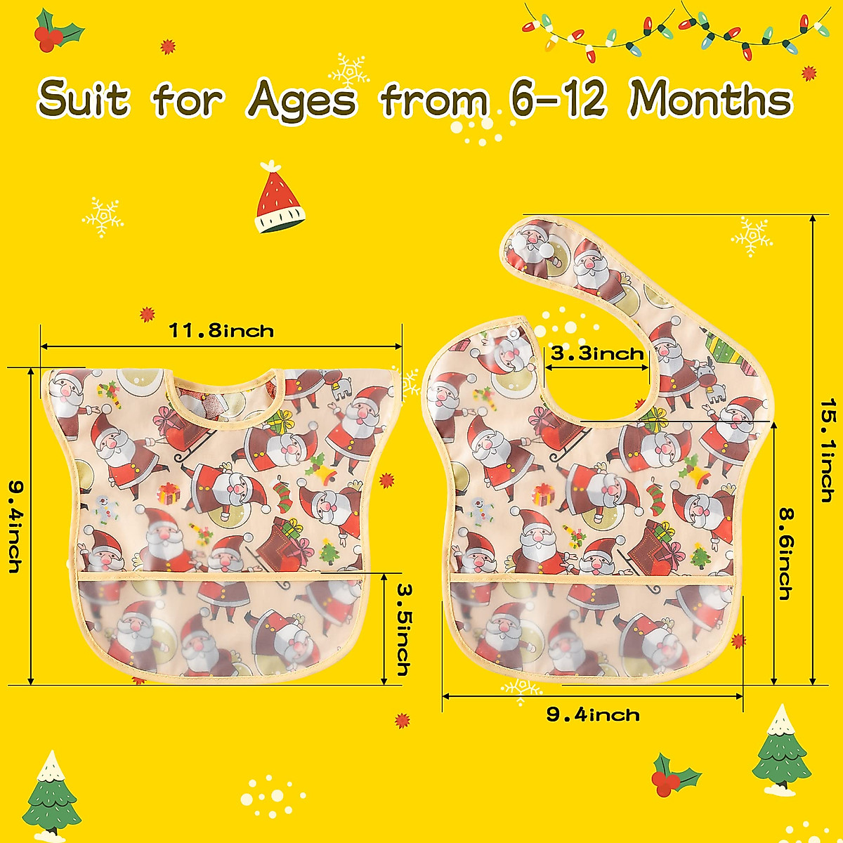 2ooya 4pcs Christmas Baby Feeding Bibs Toddler Waterproof Bib Set with Crumb Catcher Pocket Infant Adjustable Teething Food Bib Baby Keepsake Gift for Christmas,6-12 Months