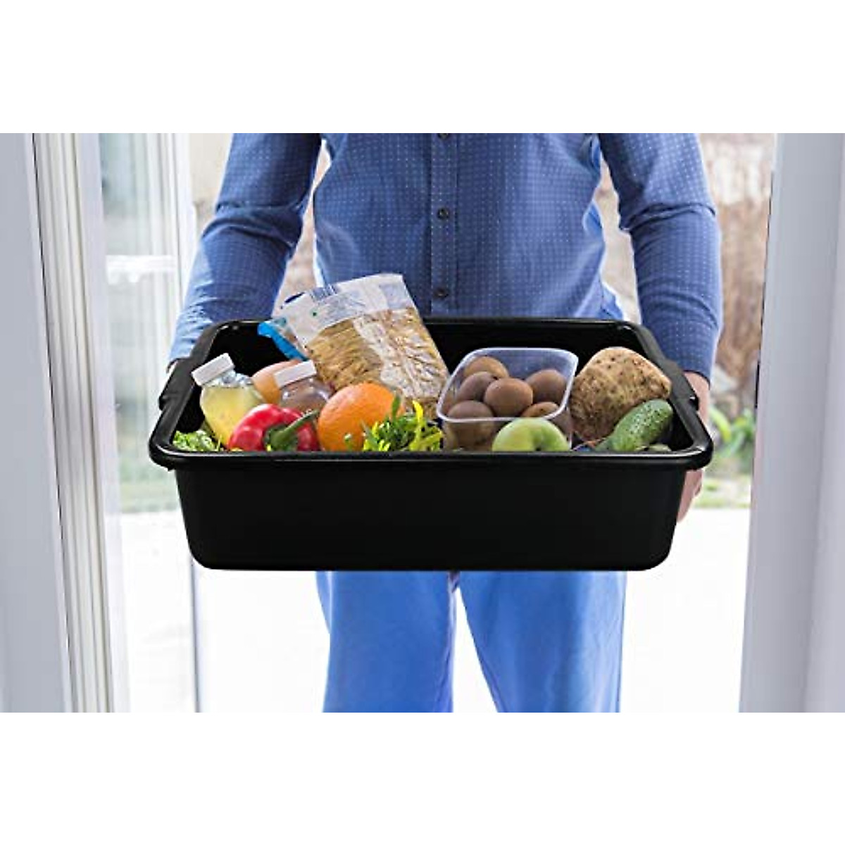 Morcte 4-Pack Plastic Large Commercial Bus Box, 32 L Black Bus Tubs