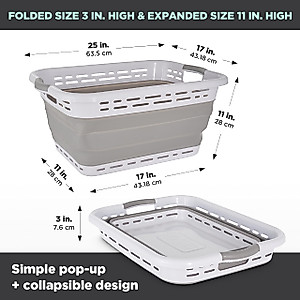BLACK+DECKER 1 Large 25" Slim Collapsible Laundry Basket - Portable & Space-Saving Basket with Dual Comfort Grip Handles - Ideal for Laundry, Towels, Blankets & More in Small Spaces & Travel, Grey