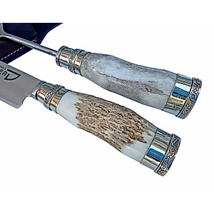 Carving Knife & Fork Set with deer handle and double nickel silver ferrule traditional made in Argentina