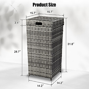 VINGLI Wicker Patio Trash Can, 27 Gallon Rattan Trash Can with Removable Lid, Outdoor Wicker Waste Basket, Wast Container (Grey)