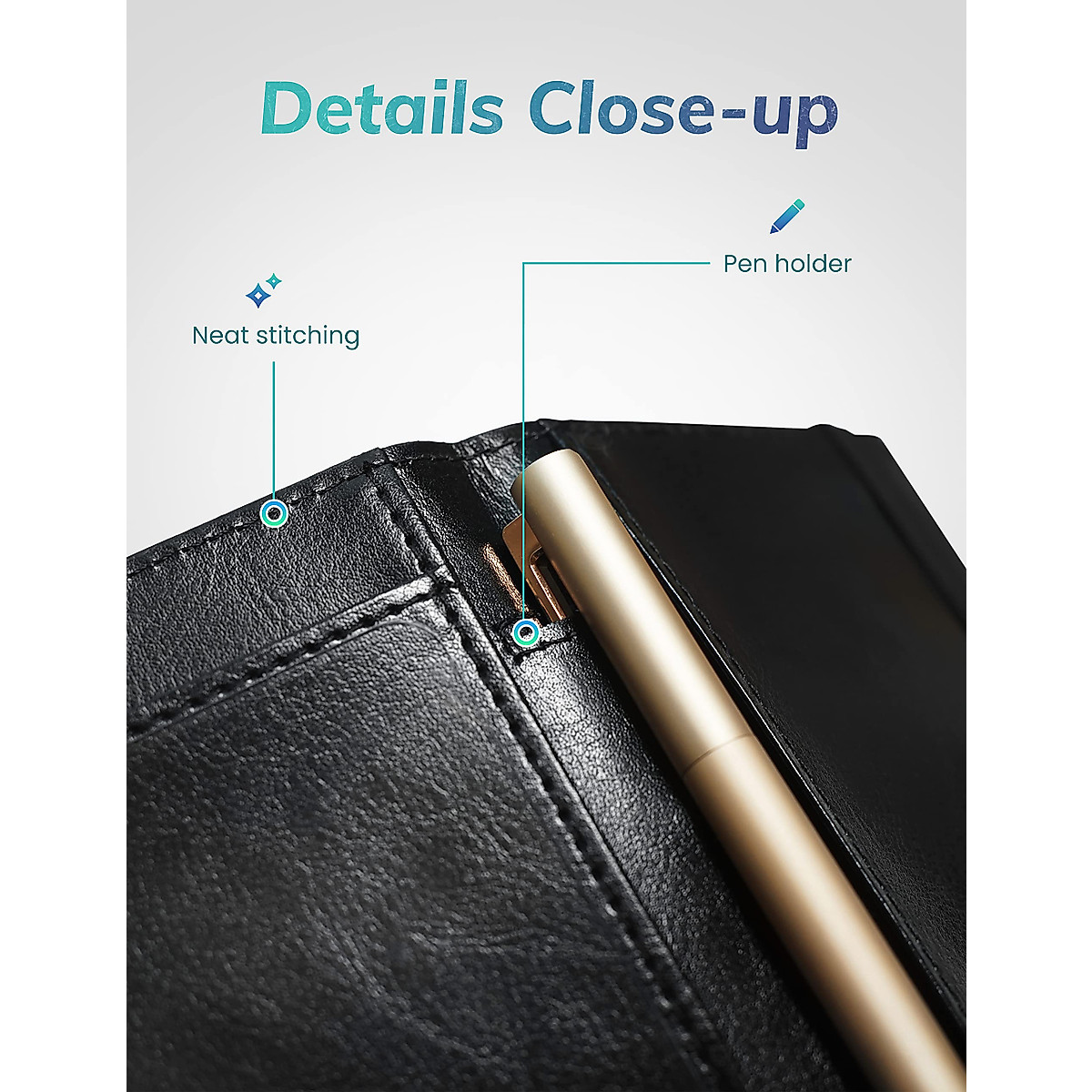 Yarnic Checkbook Cover for Personal Checkbook, Checkbook Holder with Pen Holder & Built-in Clear Plastic Divider for Duplicate Checks (Black & Rose Gold)