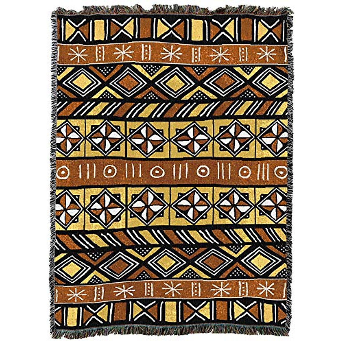 Pure Country Weavers Bogolan Mud Cloth Blanket - African Cultural Gift Tapestry Throw Woven from Cotton - Made in The USA (72x54)