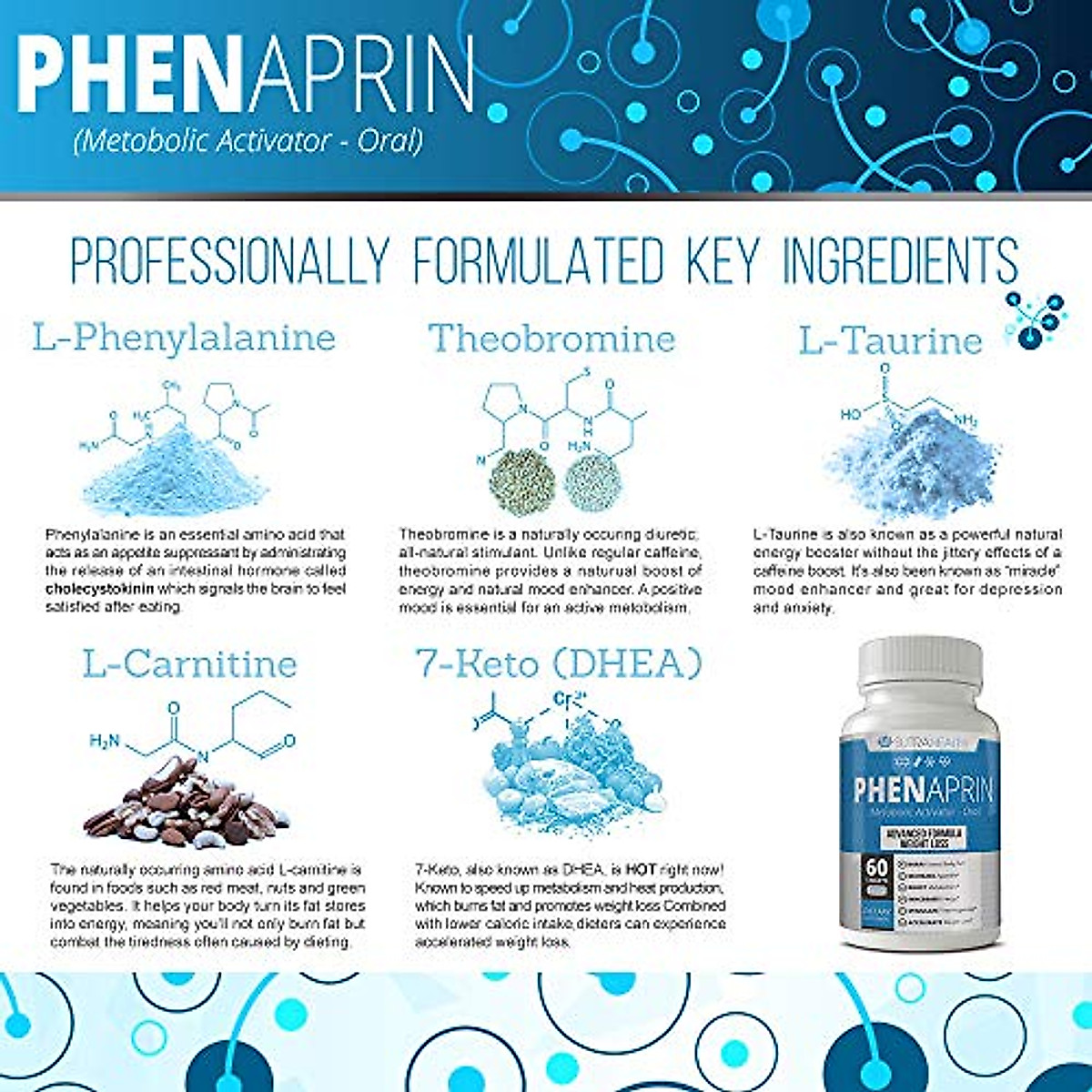 PhenAprin Diet Pills Weight Loss and Energy Boost for Metabolism – Optimal Fat Burner and Appetite Suppressant Supplement. Helps Maintain and Control Appetite, Promotes Mood & Brain Function.