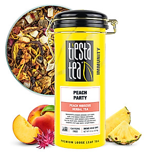 Tiesta Tea - Peach Party | Loose Leaf | Peach Hibiscus Herbal Infusion | Premium Blend | Non-Caffeinated Fruit Tea | Makes Hot or Iced & Up to 50 Cups | 4.5oz Refillable Tin