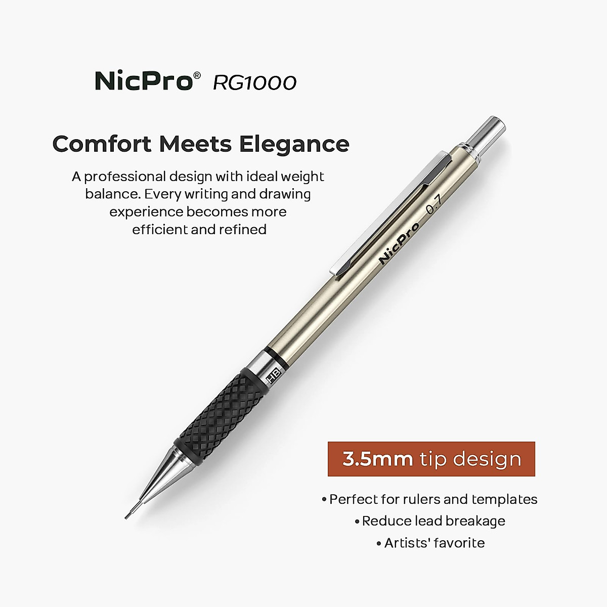 Nicpro 0.7 mm Art Mechanical Pencils Set in Storage Case, 3 PCS Metal Drafting Pencil Lead Pencil with 6 Tube HB Lead Refills, 3 Erasers, 9 PCS Eraser Refills for Artist Writing, Drawing, Sketching