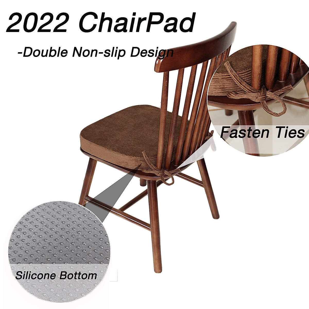 ZYHOONE Seat Cushion for Kitchen Chairs with Ties - Indoor Square Thick No Slip Chair Cushion and Pad fit Wooden Metal Chair with Linen Machine Washable Cover [16 X 16 X 2 Inches] - Red