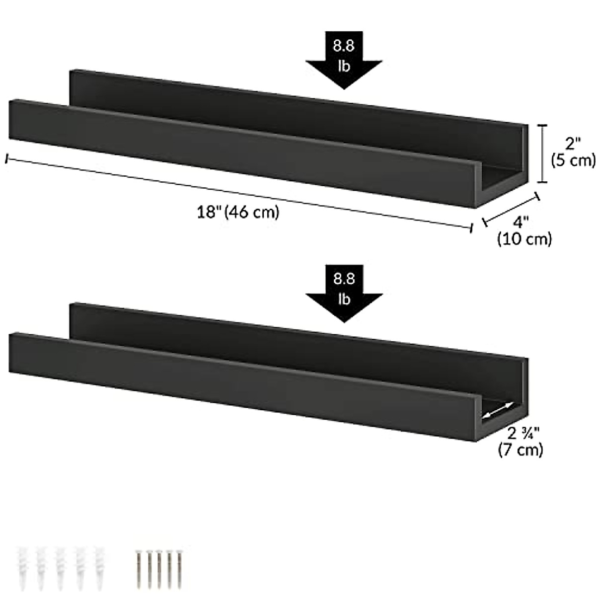 Ballucci Floating Wall Shelves Set of 2, Picture Ledge Wooden Shelves for Nursery, Living Room, Bedroom, Bathroom, Kitchen, Office; 18 Inch - Black