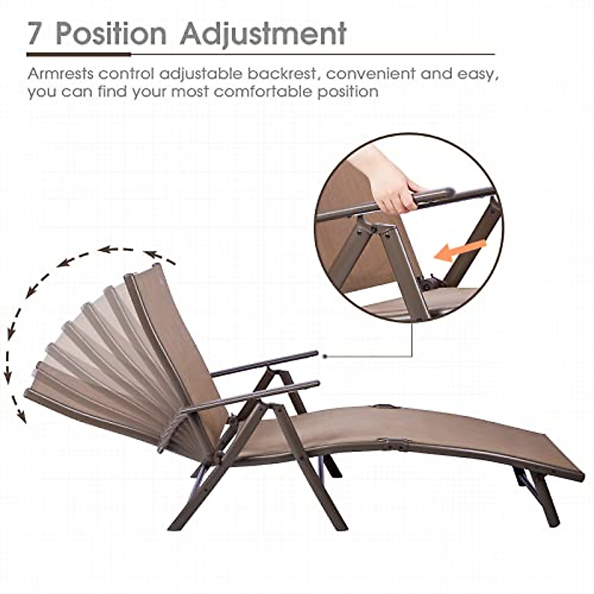 NATURAL EXPRESSIONS Outdoor Chaise Lounge Chairs for Outside, Aluminum Patio Lounger Pool Furniture Adjustable Folding Recliner Chair for Beach, Backyard,Lawn,Poolside Supports 300 lbs