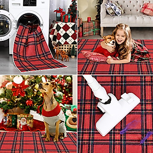 ROYHOME 8x10 Christmas Area Rug Xmas Buffalo Plaid Machine Washable Carpet Rug Holiday Decorative Gingham Check Floor Cover Non Slip Stain Resistant Accent Rug for Living Room Bedroom Decor, Red