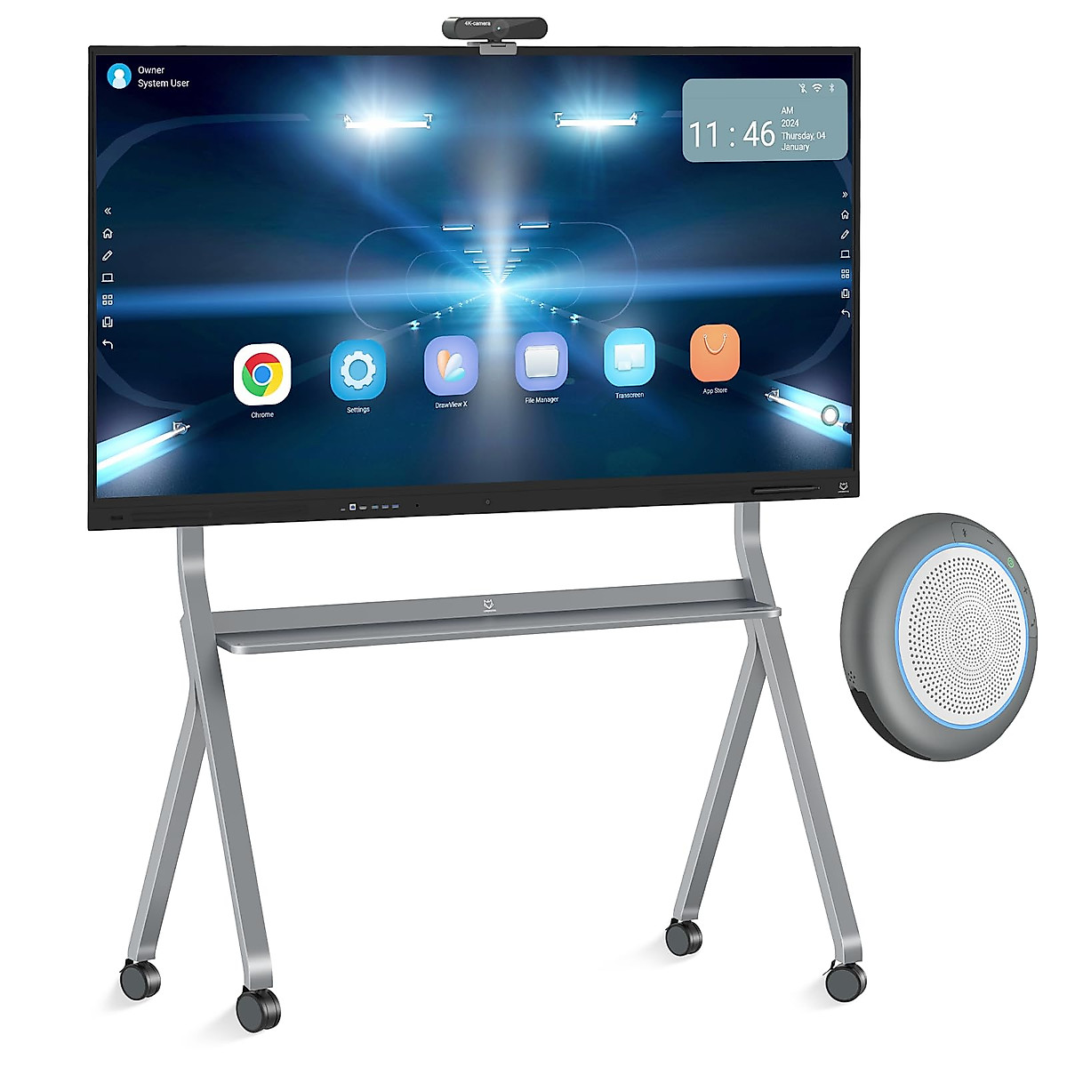 LINGHUFOX 75" Smart Board 4K Touchscreen Interactive Whiteboard for Classroom and Office, Robust App Ecosystem for Collaboration (Included Movable Stand, Conference Camera and Conference Speakerphone)