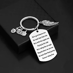 Gzrlyf Motorcycle Memorial Keychain Biker Memorial Gifts for Loss of Father Son Husband Sympathy Gifts He’s up in Heaven Now (Memorial Keychain)