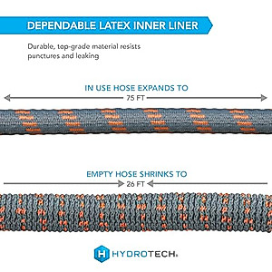 HydroTech 75 ft Expandable Garden Hose - Burst Proof & Lightweight, Flexible Water Hose with Durable Reinfordced Latex Core & Solid Brass Fittings for Lawn, Garden, Car Washing