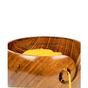 Nagina International Dark Rich Deep Wood Crafted Premium Polished Yarn Storage Bowl with Spiral Yarn Dispenser