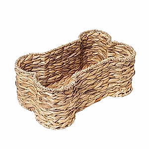 American Art Decor Boho Woven Water Hyacinth Storage Basket-Single, Bone Shaped Decorative Organizer Bin for Toys, Clothes, and Blankets