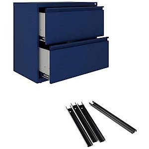 Hirsh 30" W 2 Drawer Metal Lateral File Cabinet Set Navy with Front to Back Rails, Fully Assembled